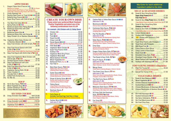 MENU | Dragon Palace Restaurant - Christchurch