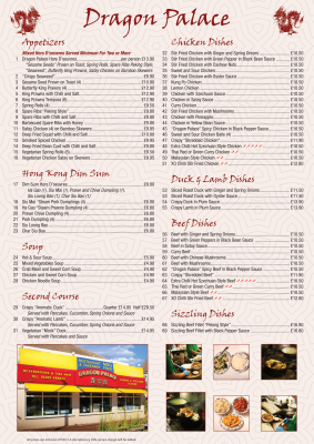 MENU | Dragon Palace Restaurant - Christchurch